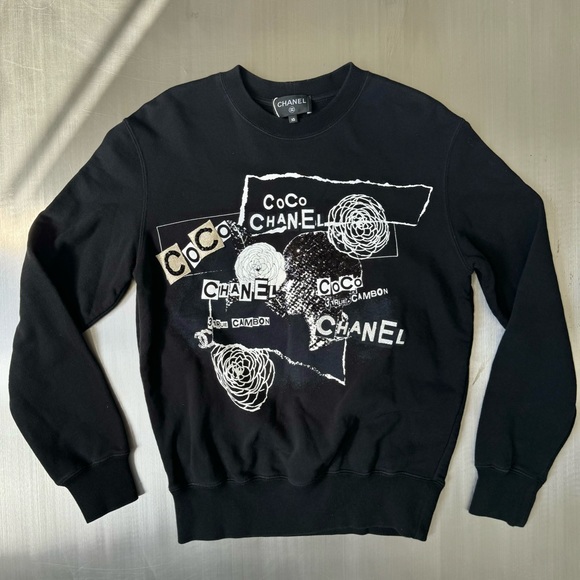 CHANEL | Sweaters | Chanel 220 Coco Graffiti Embellished Logo ...